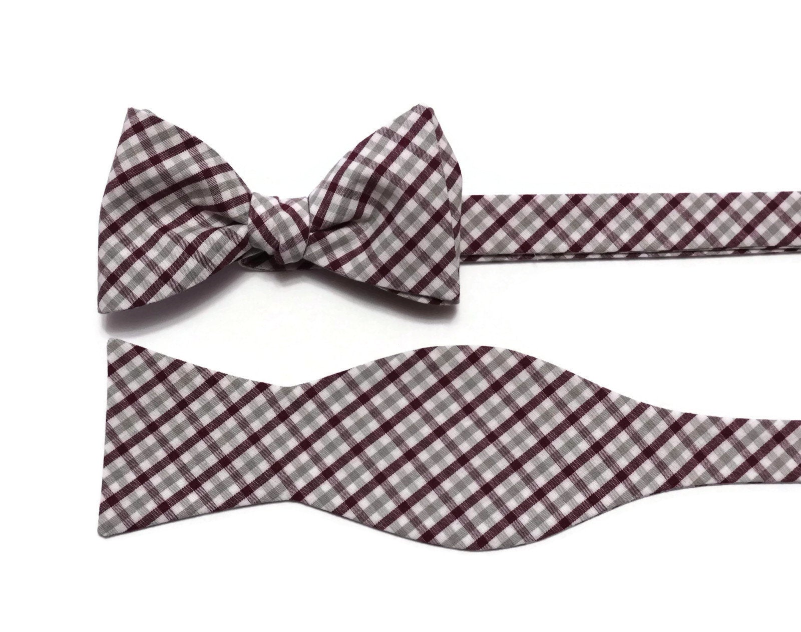 HoBo Ties | Burgundy and Gray Tattersall Check Bow Tie