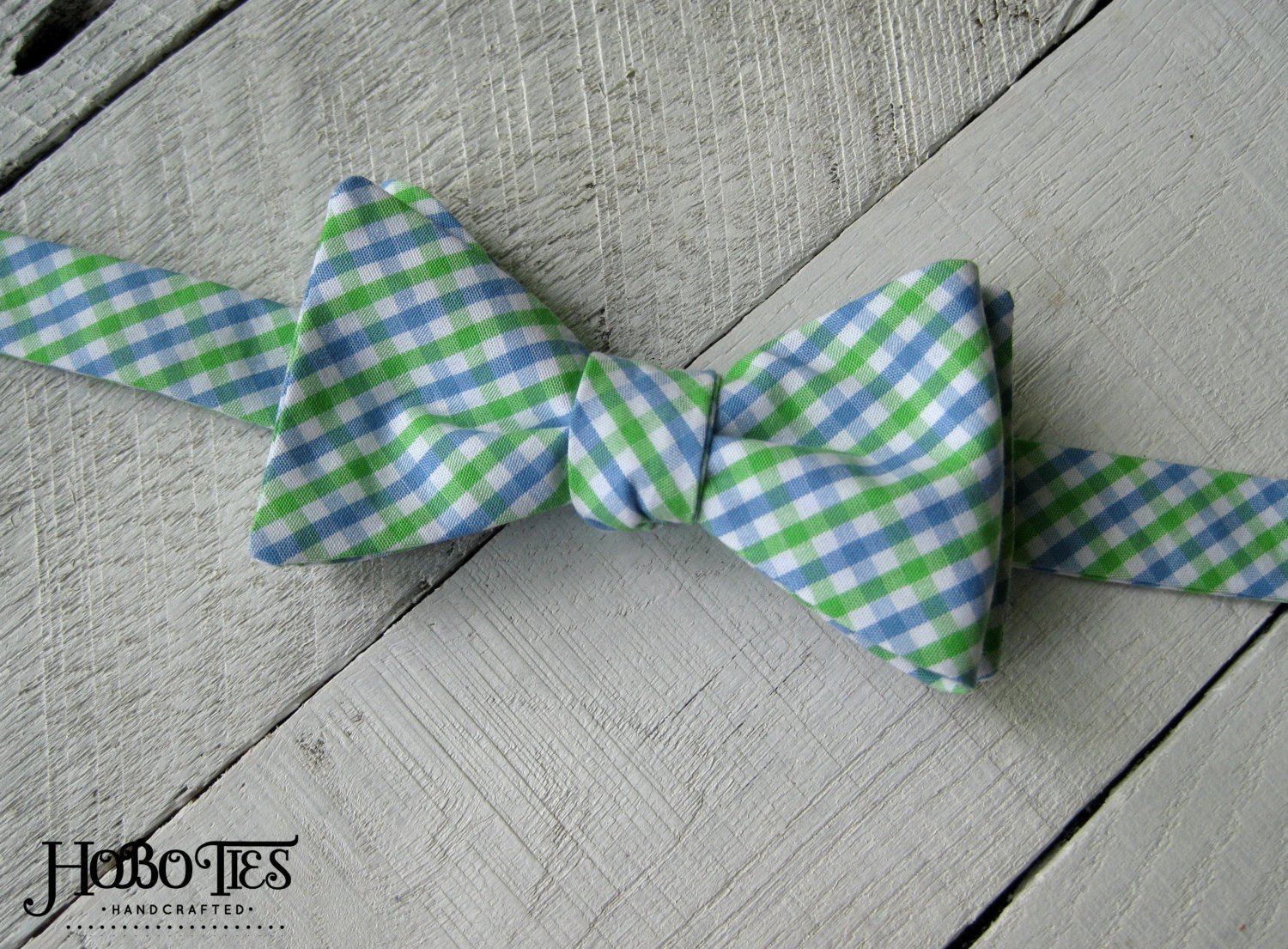 HoBo Ties | Blue & Green Tattersall Bow Tie
